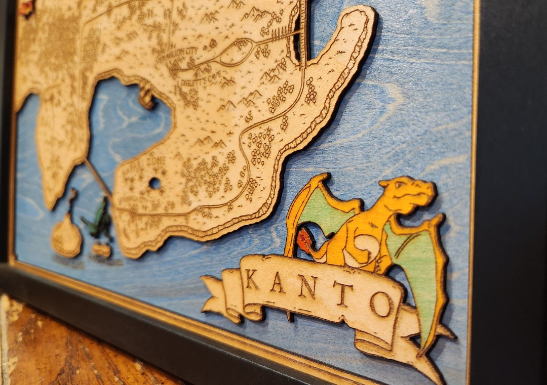 3D Wood Engraved Map of Kanto Pokemon Map - Etsy