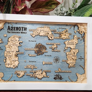 3D Wood Engraved Azeroth Map the Sundered World Map World of Warcraft ...