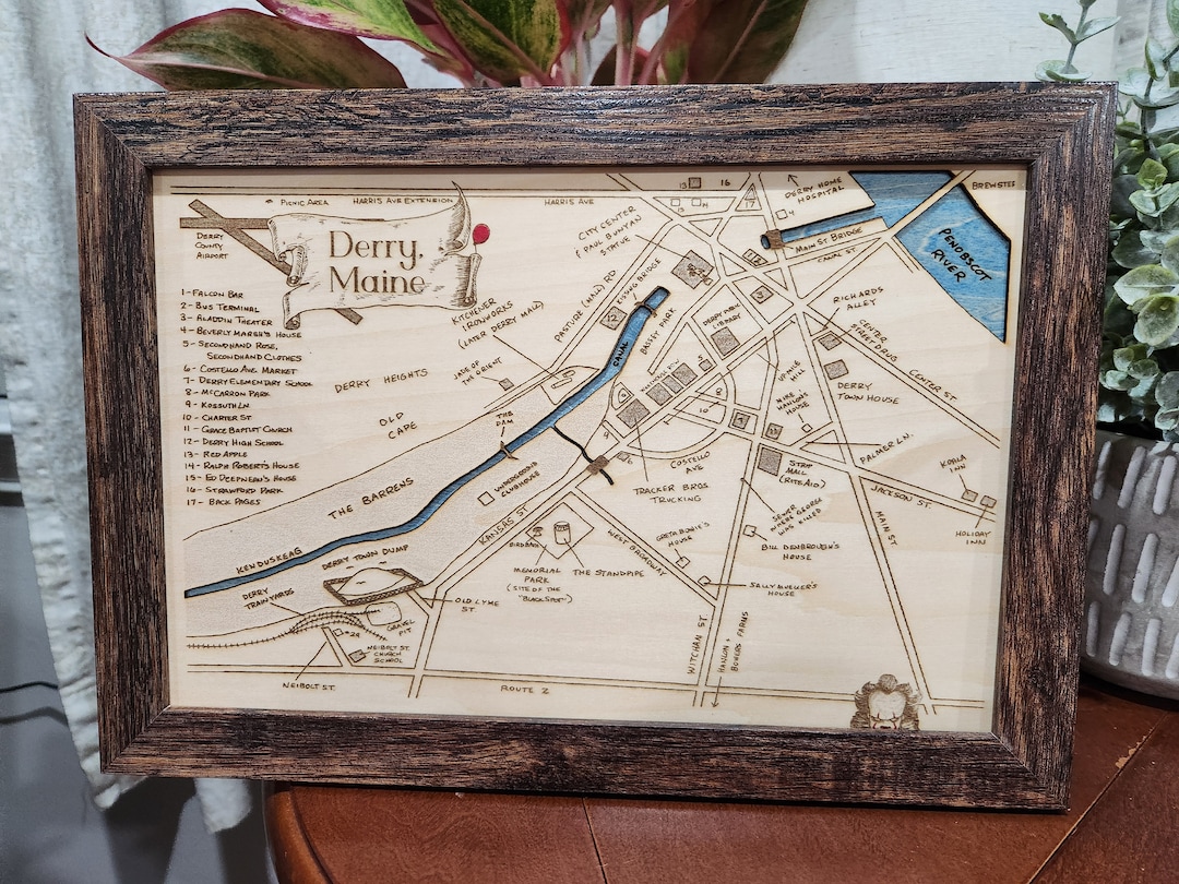 3D Wood Engraved Derry Map IT Map Derry Maine Map - Etsy