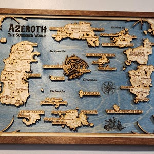 3D Wood Engraved Azeroth Map the Sundered World Map World of Warcraft ...