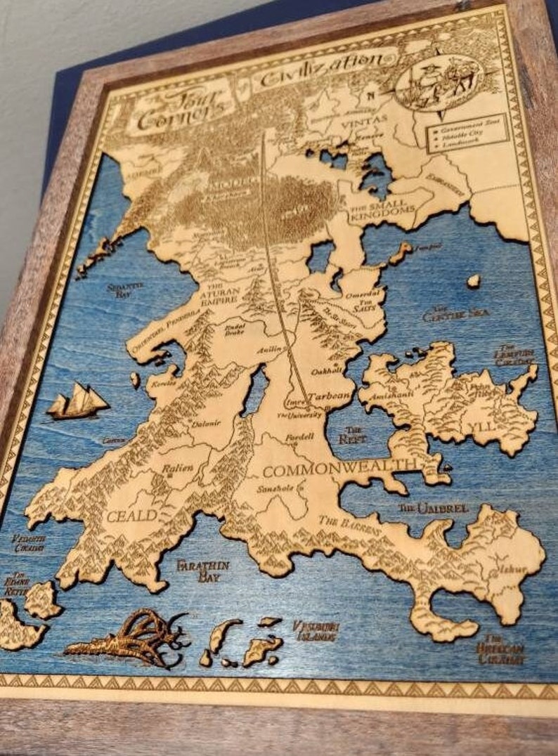 3D Wood Engraved Map of the World From the Kingkiller Chronicles Map - Etsy