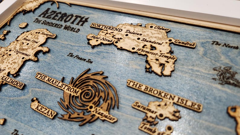 3D Wood Engraved Azeroth Map the Sundered World Map World of Warcraft ...