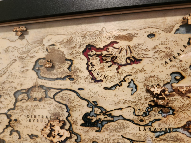 3D Wood Engraved Map of Hyrule Zelda Map Hyrule Map Tears of the ...