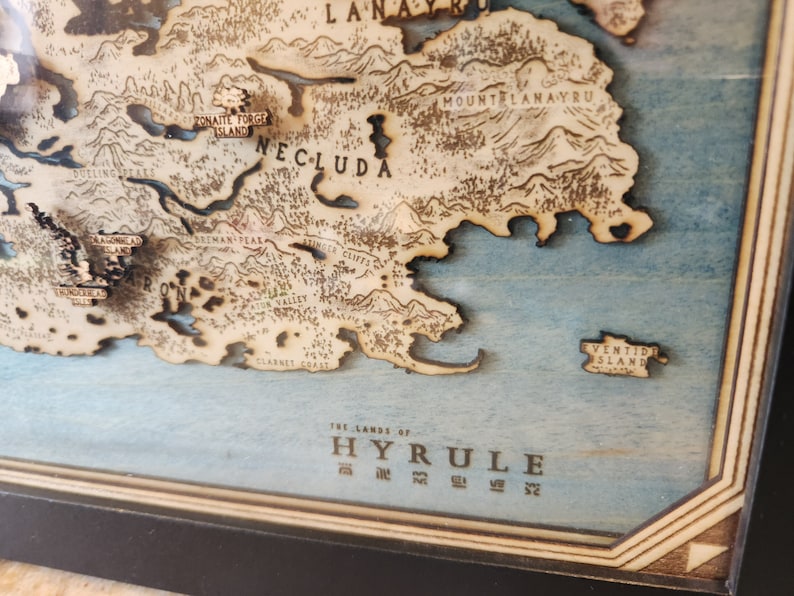 3D Wood Engraved Map of Hyrule Zelda Map Hyrule Map Tears of the ...