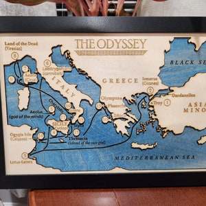 3D Wood Engraved Map of the Odyssey Odyssey Map Ancient Greece Map - Etsy
