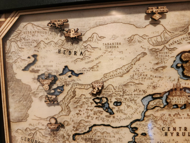 3D Wood Engraved Map of Hyrule Zelda Map Hyrule Map Tears of the ...