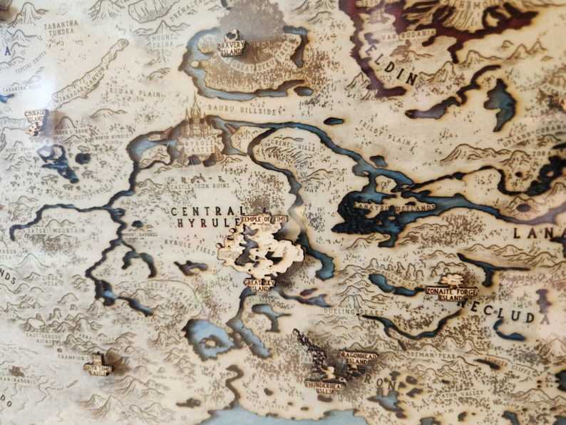 3D Wood Engraved Map of Hyrule Zelda Map Hyrule Map Tears of the ...
