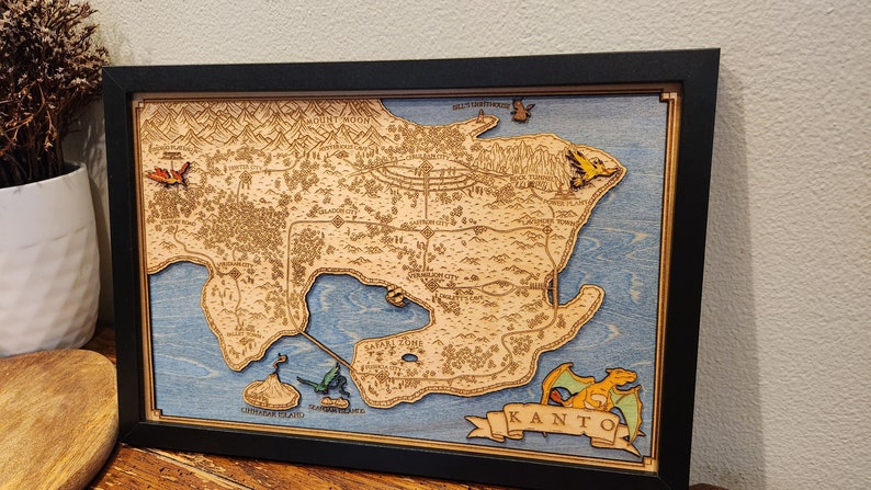 3D Wood Engraved Map of Kanto Pokemon Map - Etsy