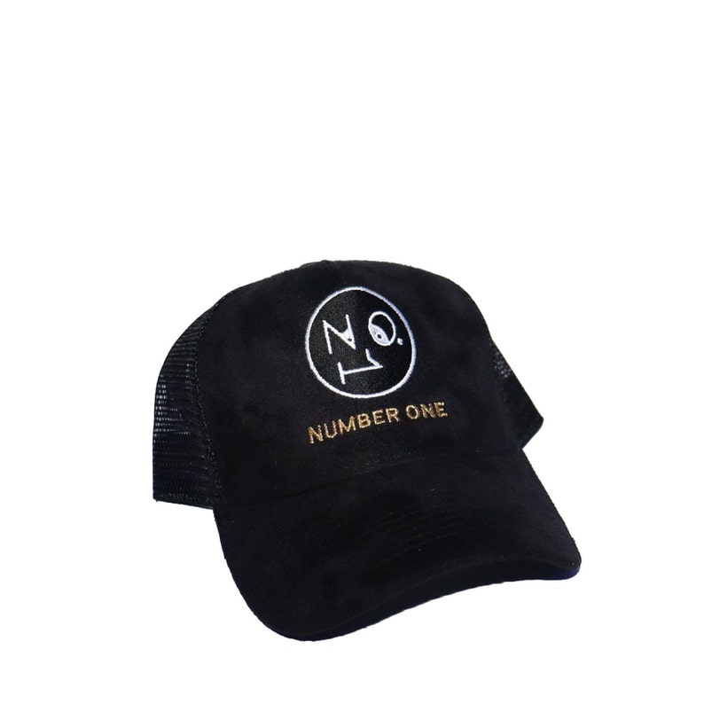 Number One Cap Black Trucker Suede Hat Designer / New Era Adjustable ...