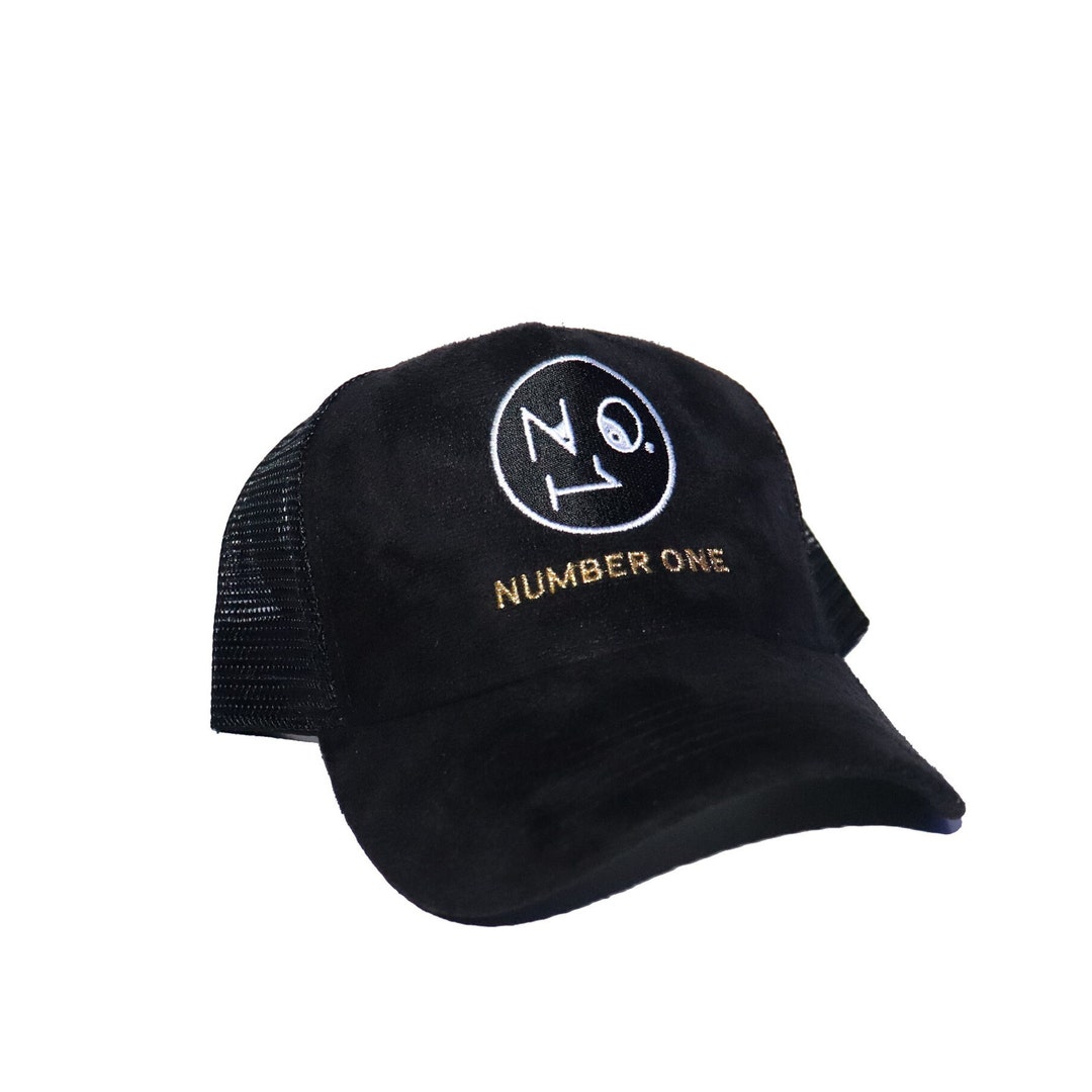 Number One Cap Black Trucker Suede Hat Designer / New Era Adjustable ...