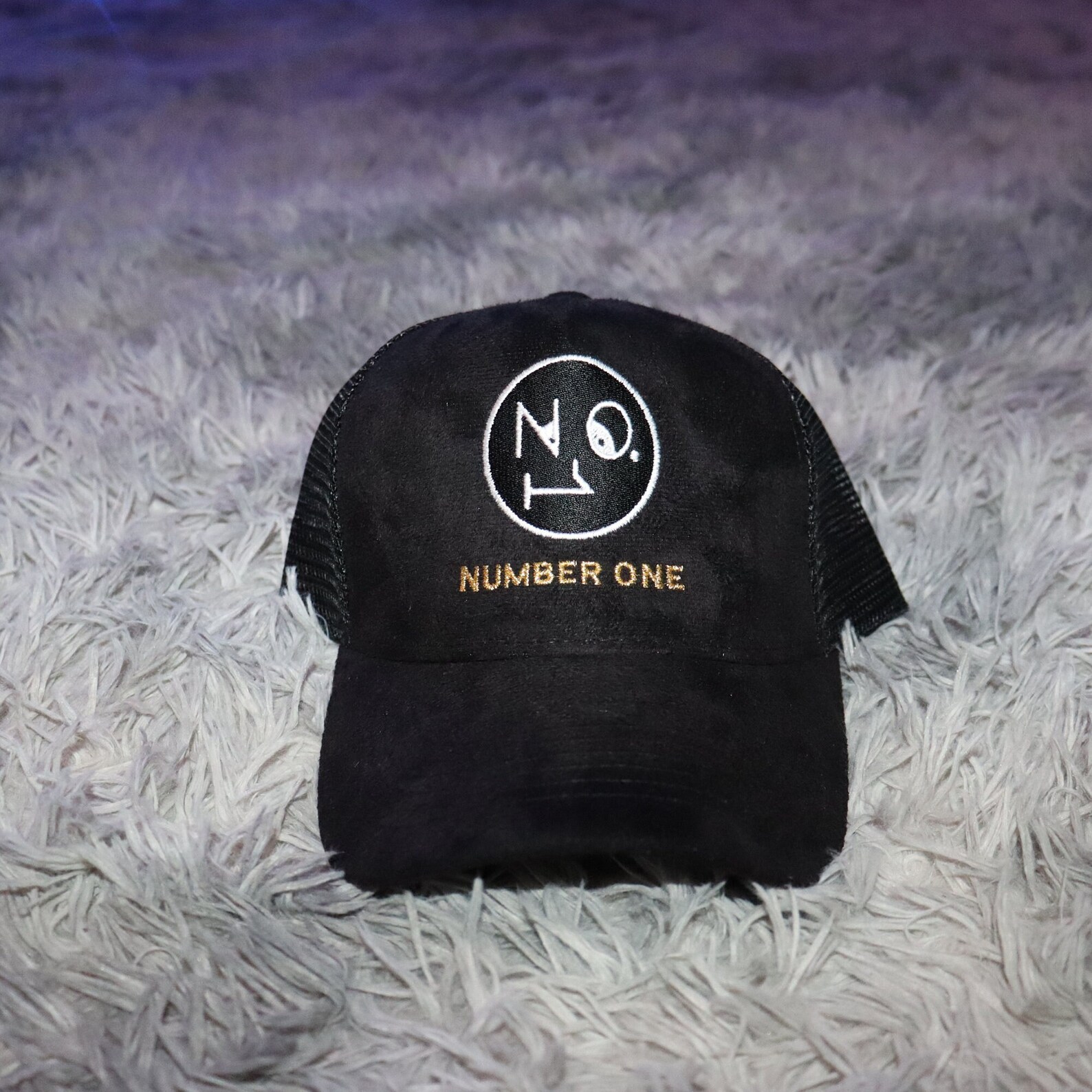 Number One Cap Black Trucker Suede Hat Designer / New Era Adjustable ...
