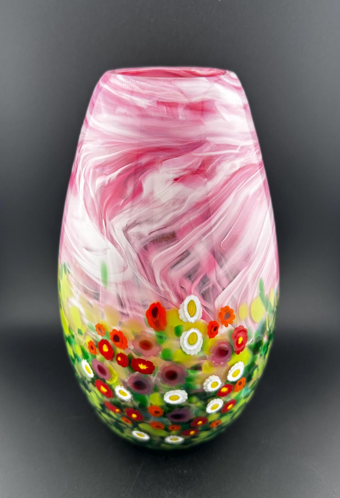Cranberry Sky Handblown Floral Glass Murrini Vase | High Gravity ...