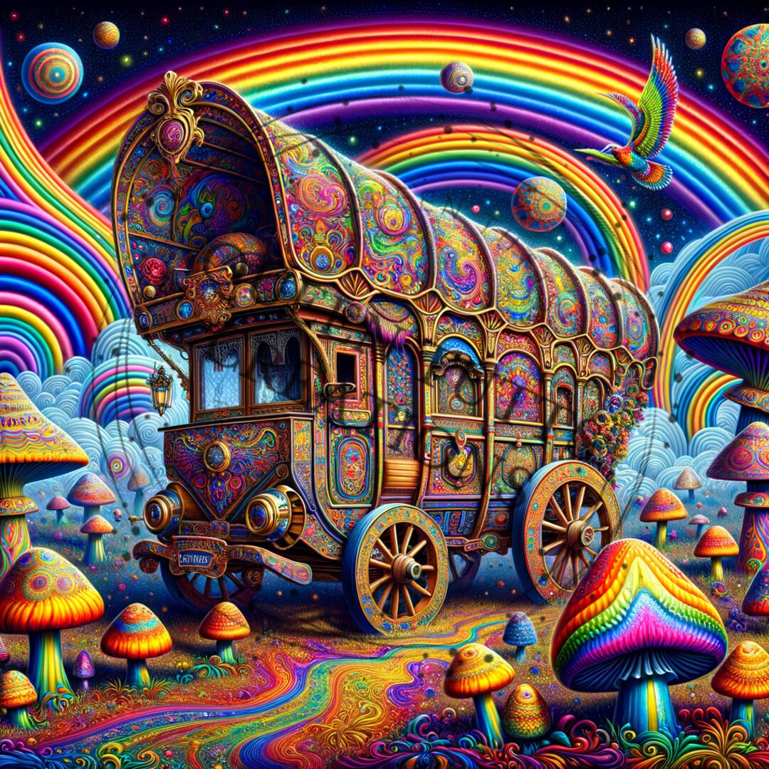 Rainbow Mushroom Art: Fantasy Hippie Caravan Sublimation Wrap - Etsy