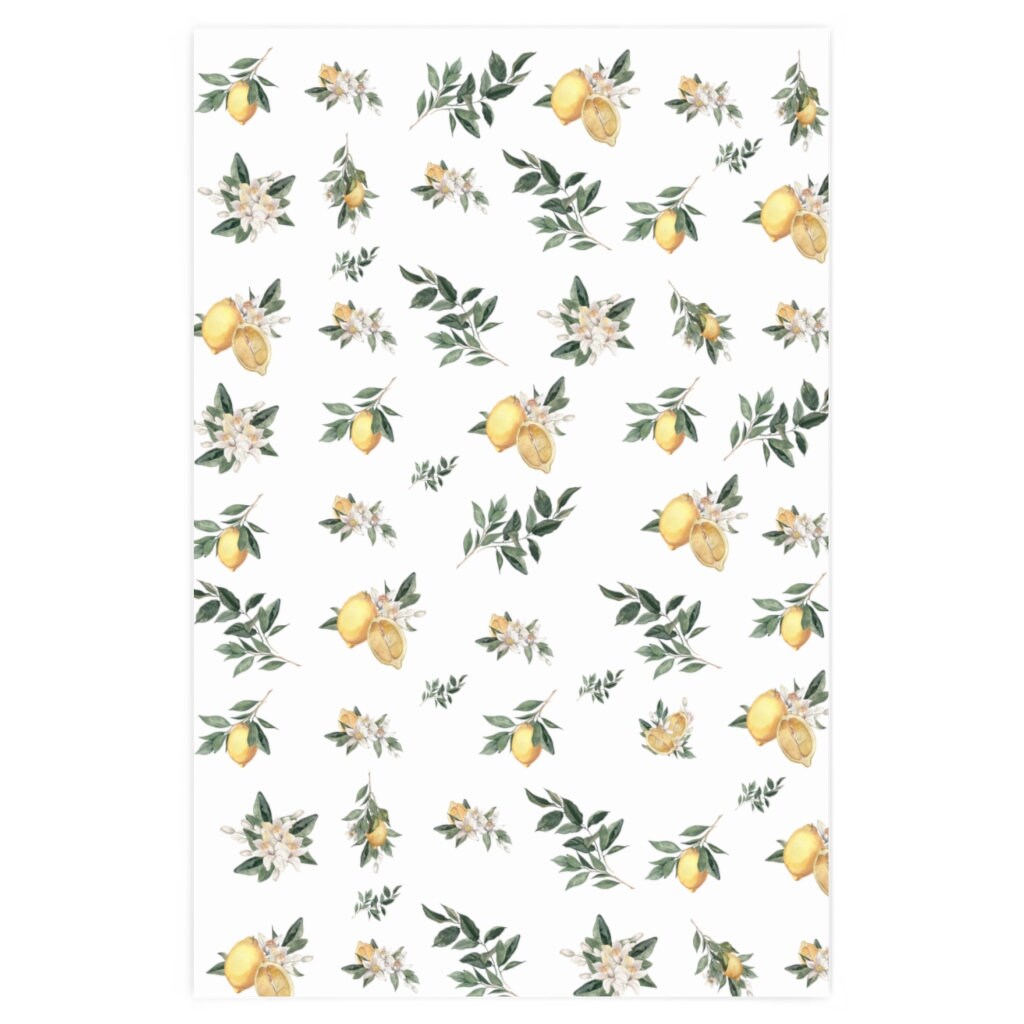 Watercolor Lemon Wrapping Paper, Floral, Greenery, Lemons Gift Wrap - Etsy