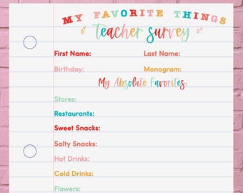 Get to Know the Teacher Questionnaire - Etsy