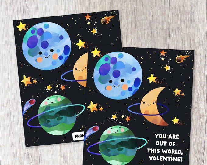 Planet Valentines Day Card Template, Space Valentines Cards for Kids ...