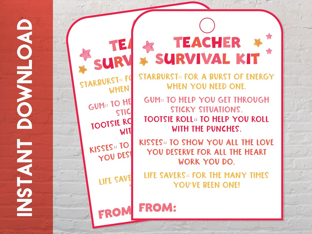 Back to School Teacher Survival Kit Printable Gift Tag - Etsy