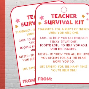 Back to School Teacher Survival Kit Printable Gift Tag - Etsy