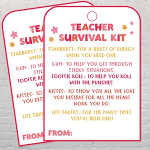 Back to School Teacher Survival Kit Printable Gift Tag - Etsy
