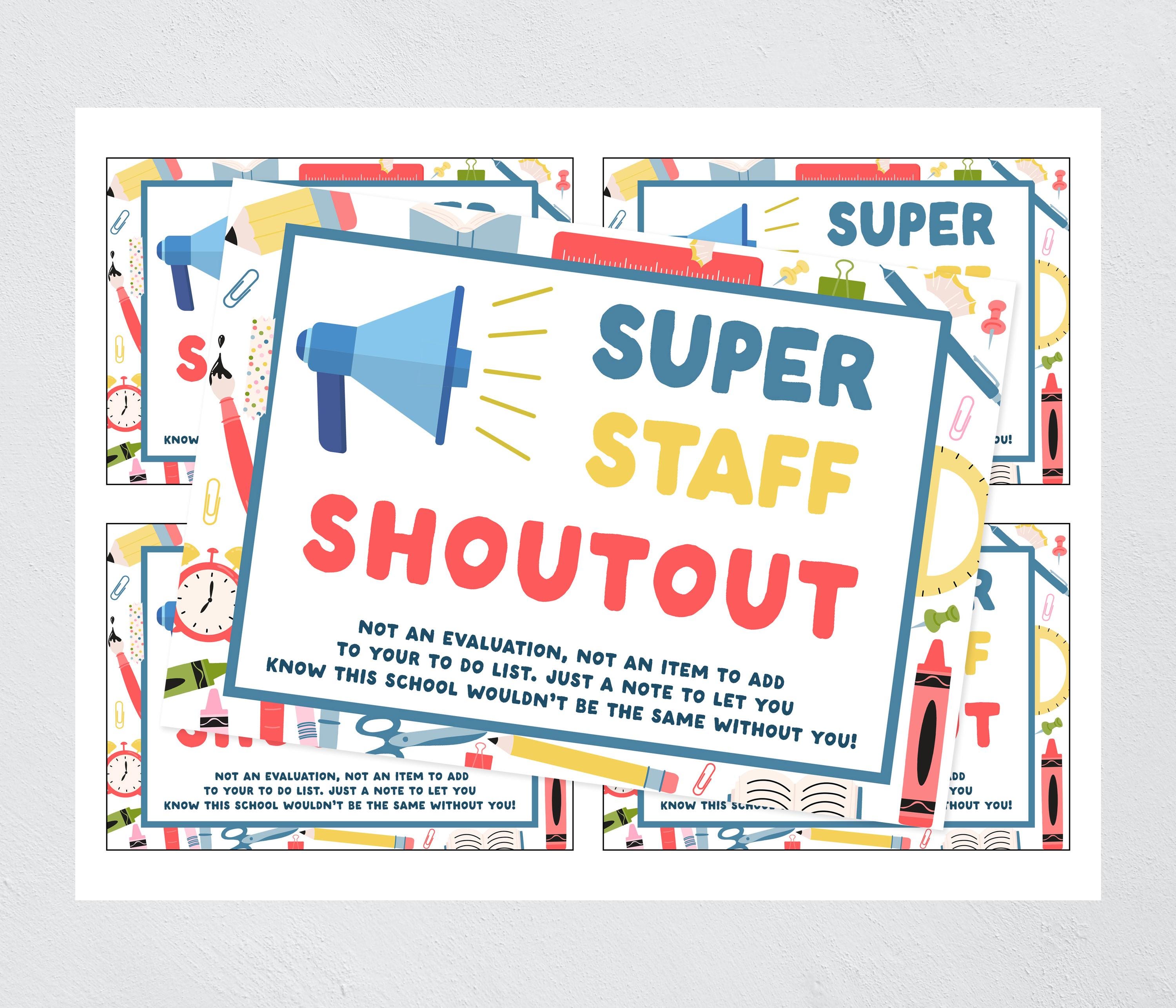 Super Staff Shoutout Cards: Teacher Appreciation Notes (PDF) - Etsy