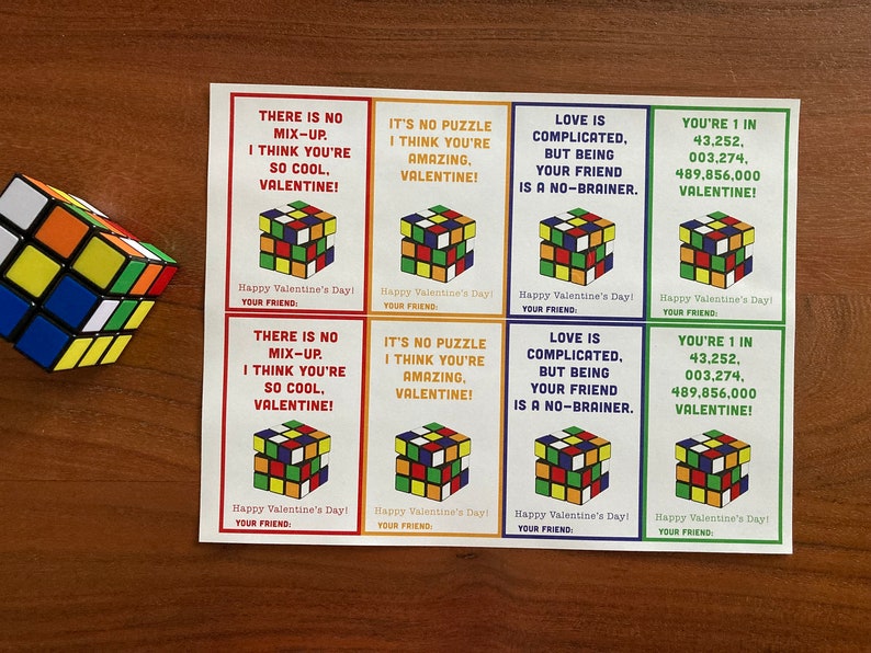 Rubik's Cube Valentine Cards for Kids • Printable Classroom Valentines ...