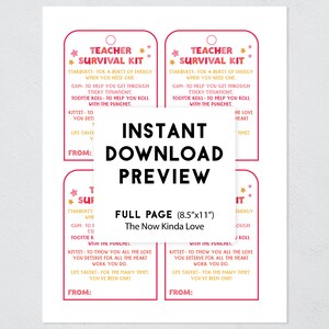 Back to School Teacher Survival Kit Printable Gift Tag - Etsy