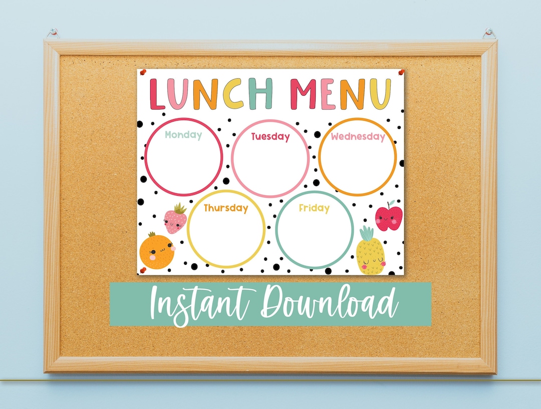 Kids Lunch Menu Planner: Printable Weekly Template (PDF) - Etsy