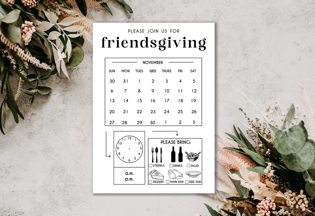 Printable Friendsgiving Invitation Minimal Friendsgiving Invitation ...