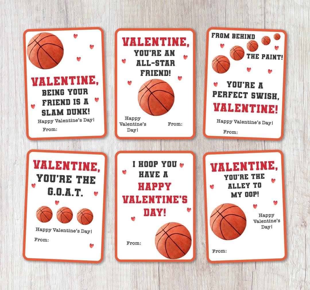 Basketball Valentine Cards for Kids • Printable Classroom Valentines ...