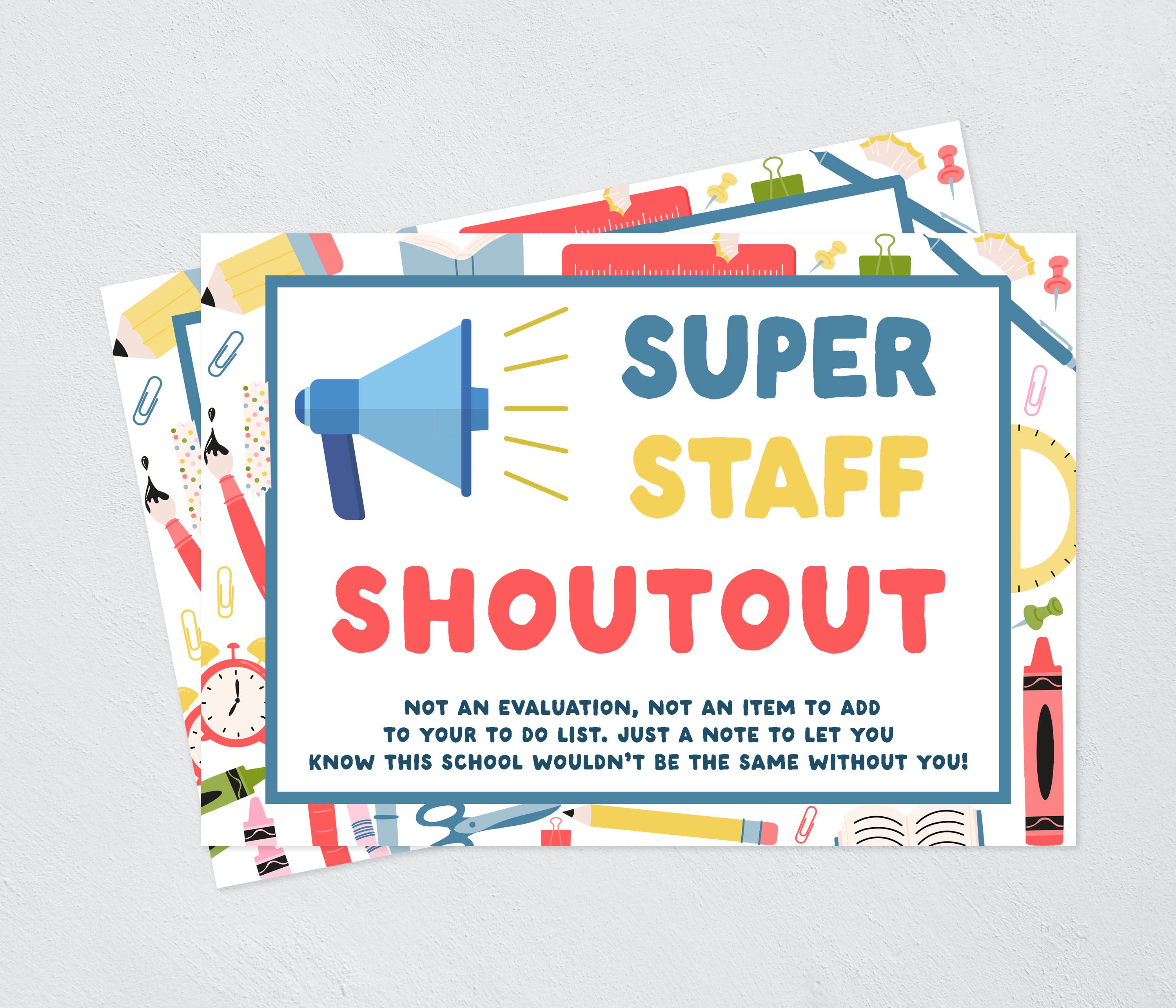 Super Staff Shoutout Cards: Teacher Appreciation Notes (PDF) - Etsy