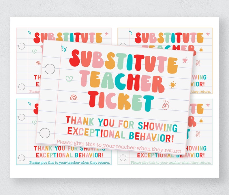 Substitute Teacher Ticket: Positive Classroom Note (PDF) - Etsy