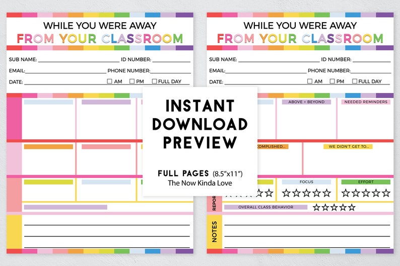 Substitute Teacher Notes: Rainbow Classroom Printables (PDF) - Etsy