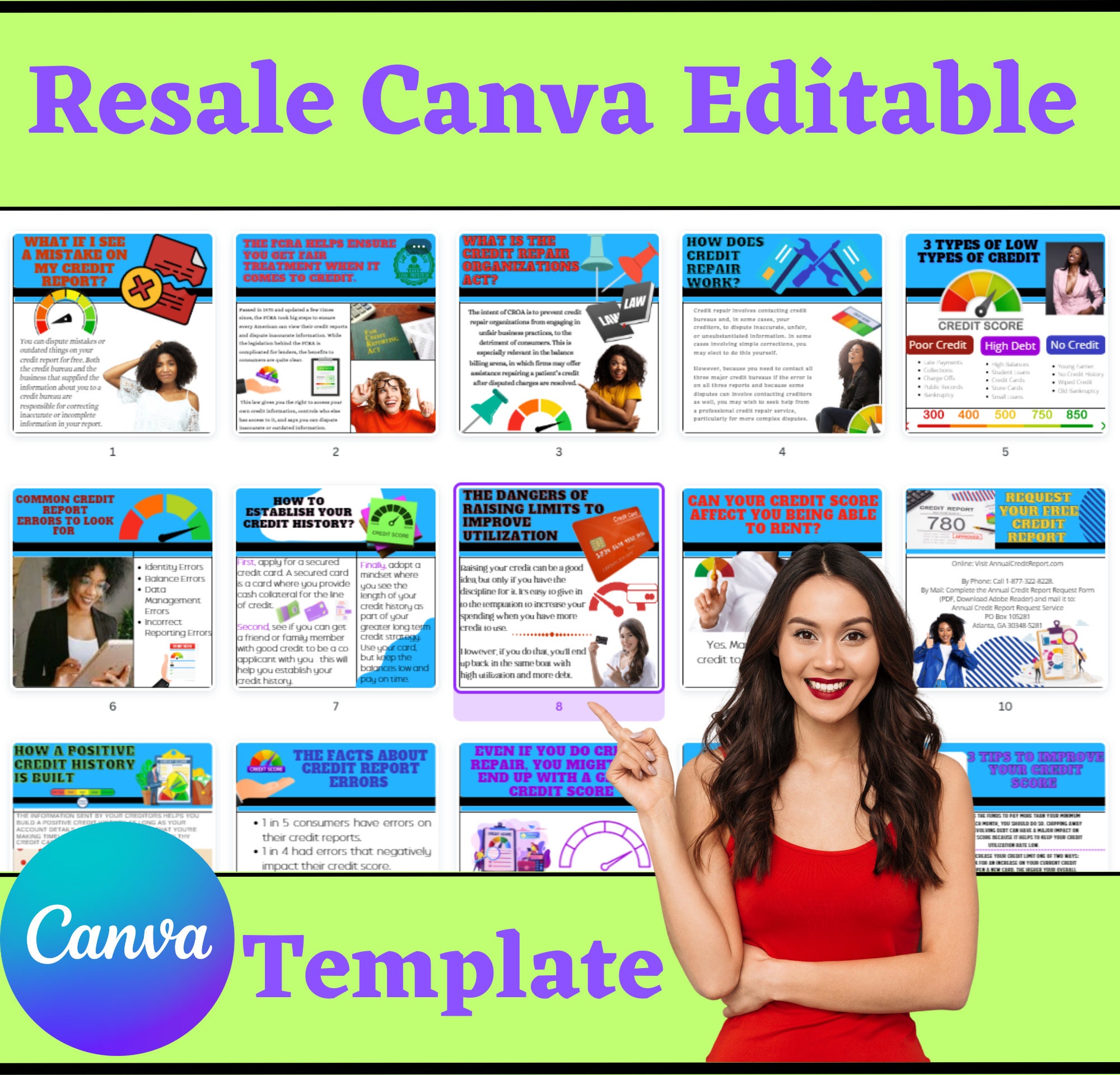 100 Credit Repair Infographics: Canva Editable Templates (PLR) - Etsy