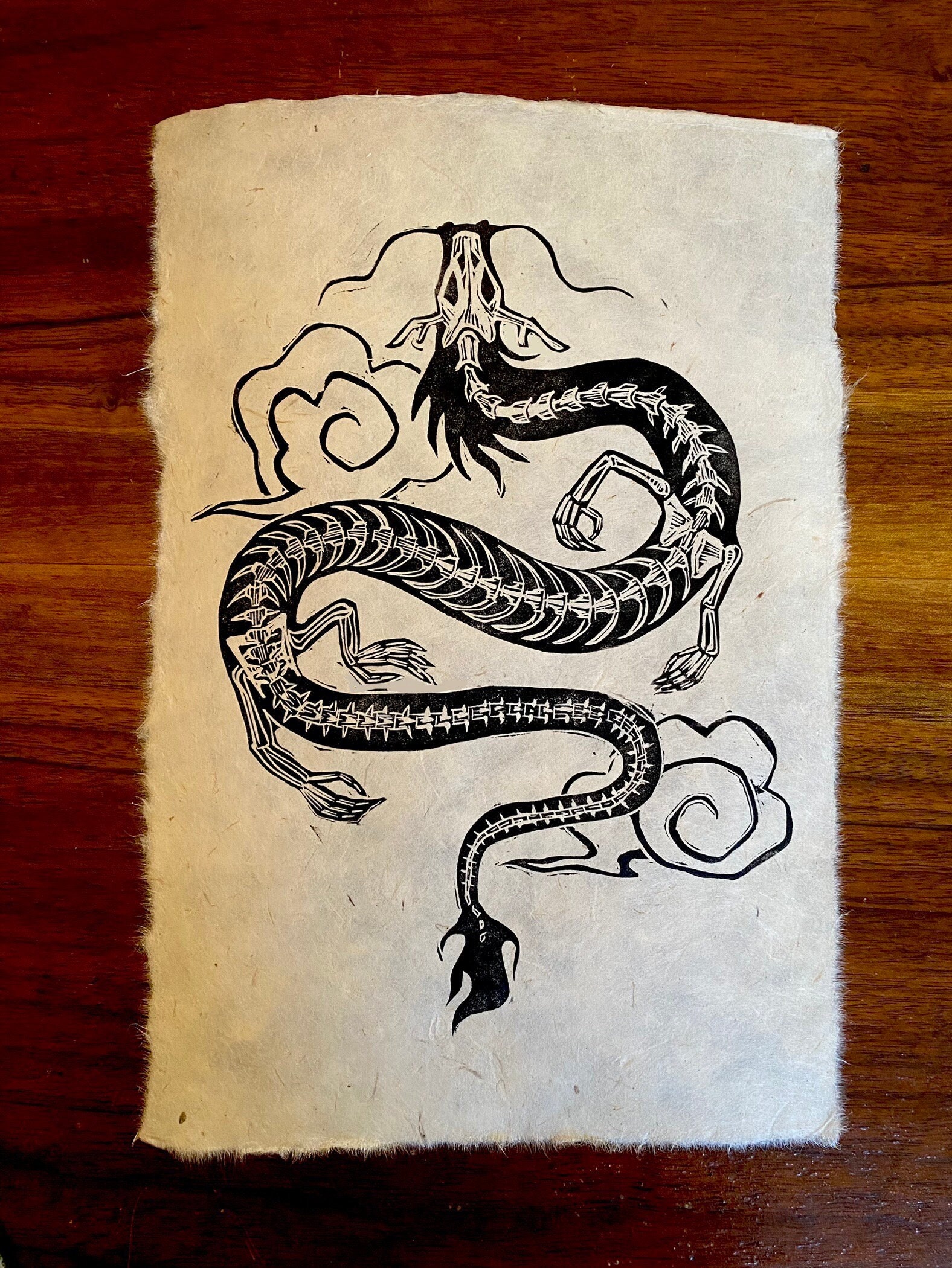 Dragon Linocut Print - Etsy