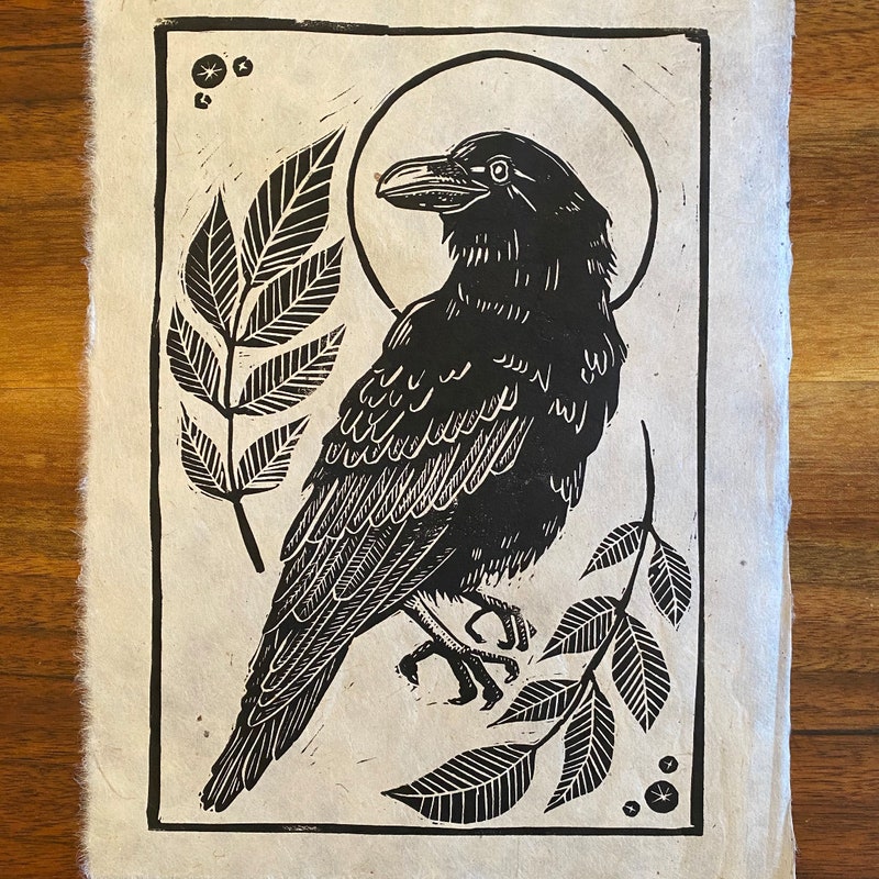 Crow Linocuts - Etsy
