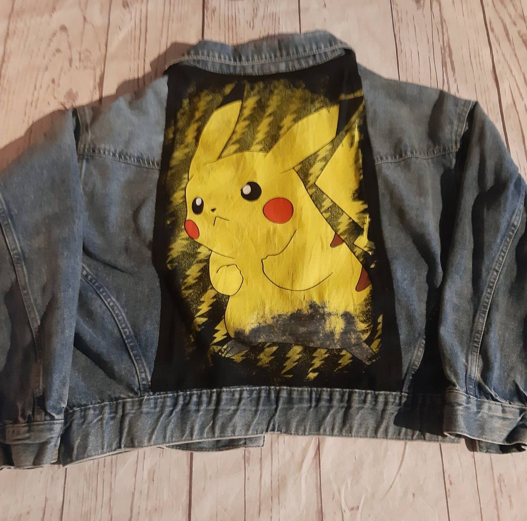 Pokemon Pikachu on Back of Reworked Vintage Faded Denim Jacket by ...