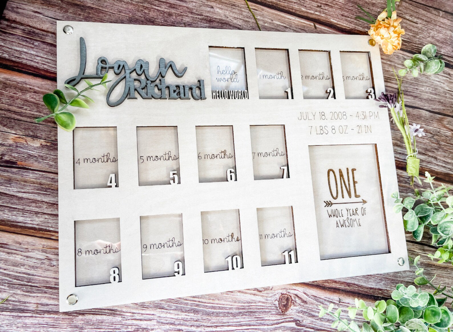 LARGE Baby Birth Through One Year Monthly Photo Picture Frame - Etsy