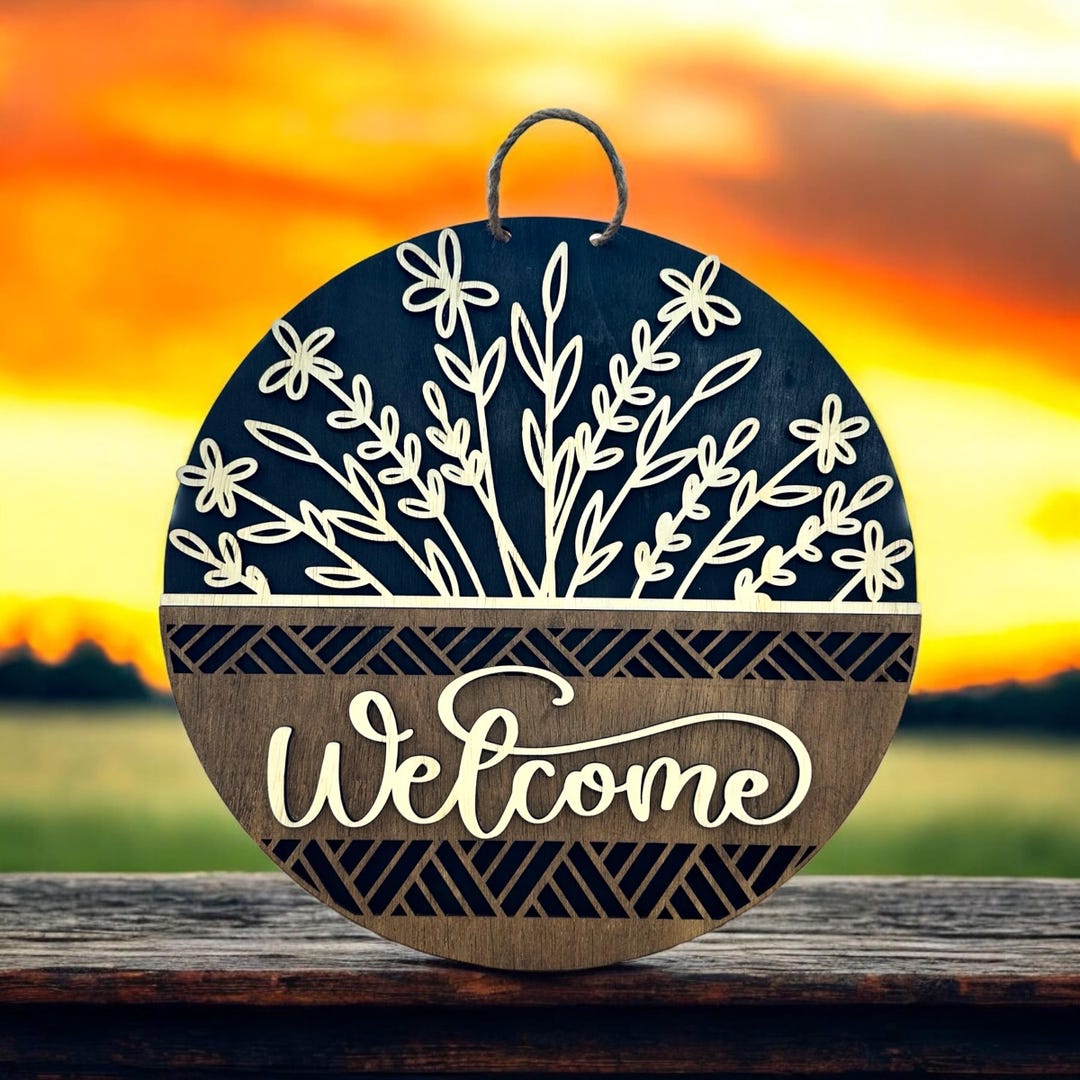 Modern Farmhouse Welcome Home Door Sign With Wildflowers - Etsy