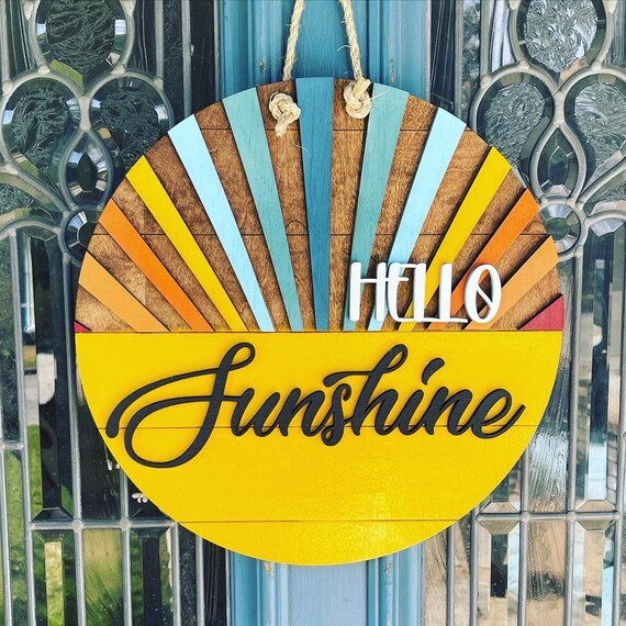 Hello Sunshine Retro Rays Door Sign - Etsy