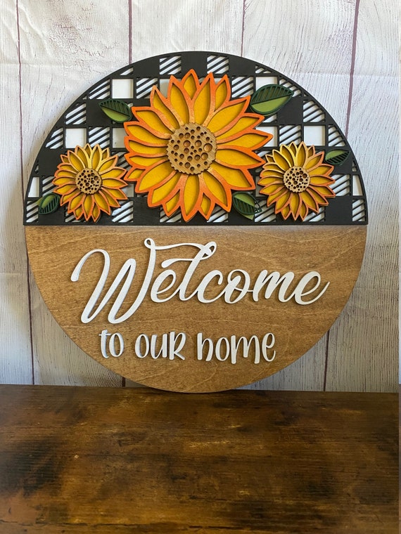 Sunflower Welcome to Our Home Door Sign 1416 | Etsy