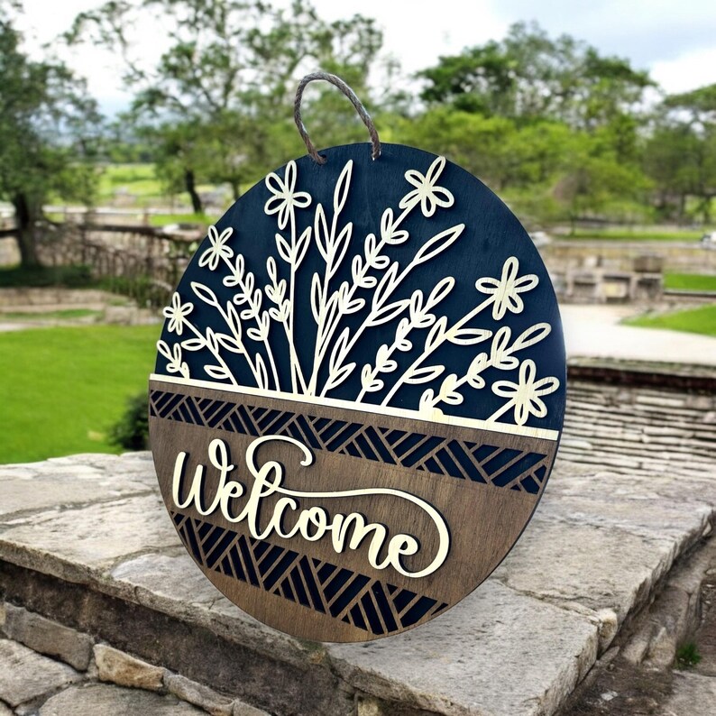 Modern Farmhouse Welcome Home Door Sign With Wildflowers - Etsy