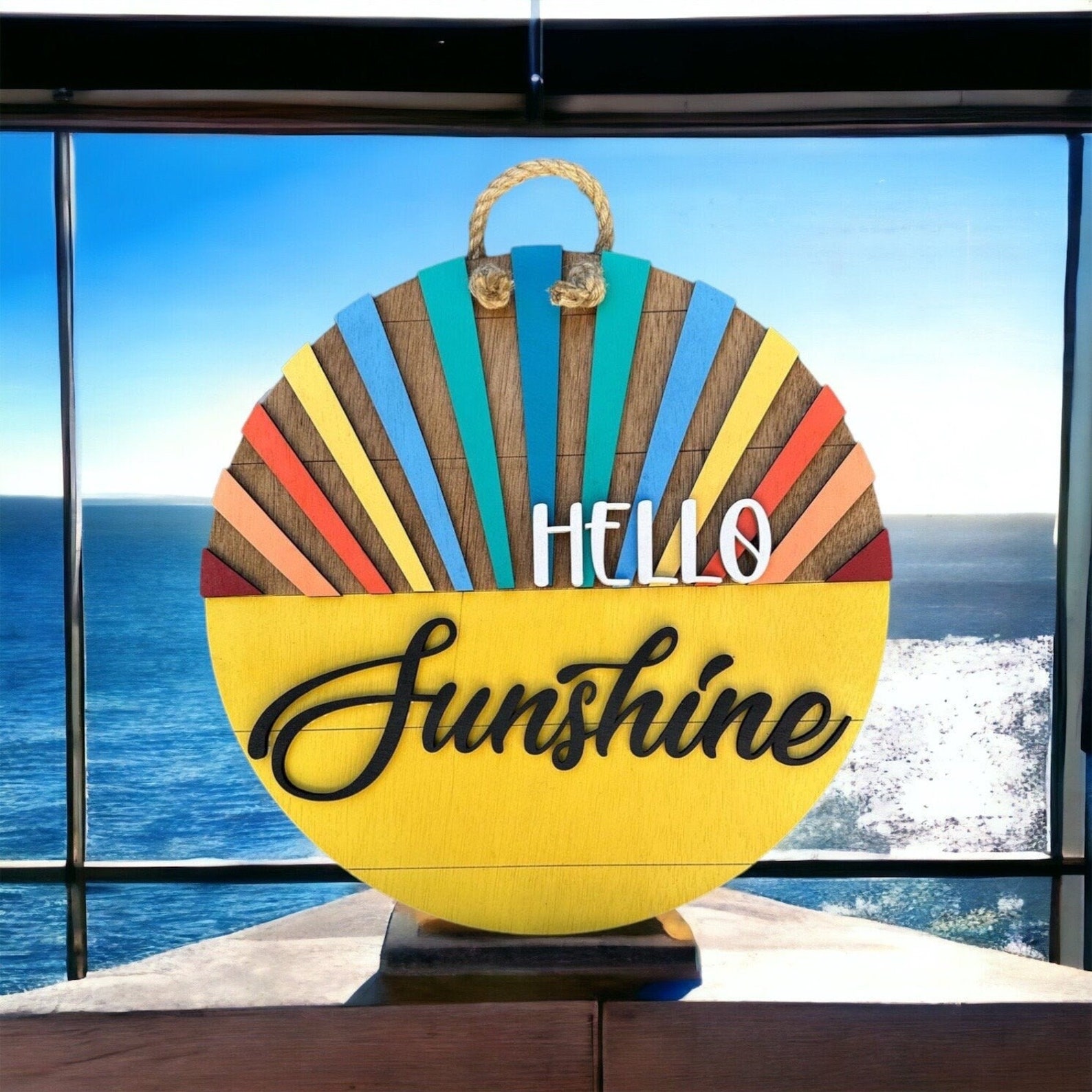 Hello Sunshine Retro Rays Door Sign - Etsy