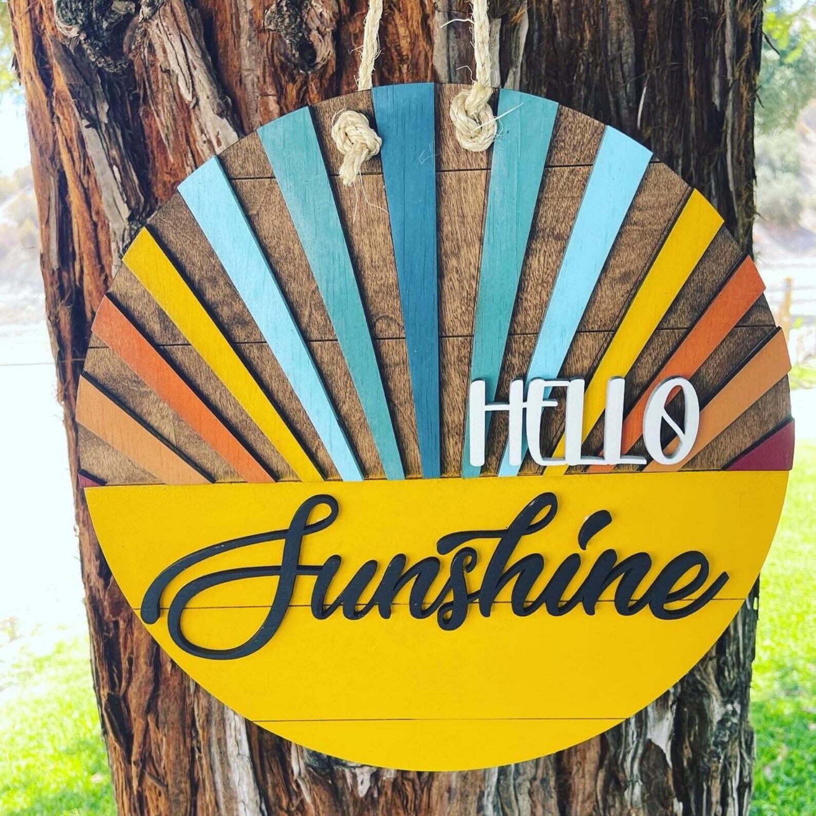 Hello Sunshine Retro Rays Door Sign - Etsy