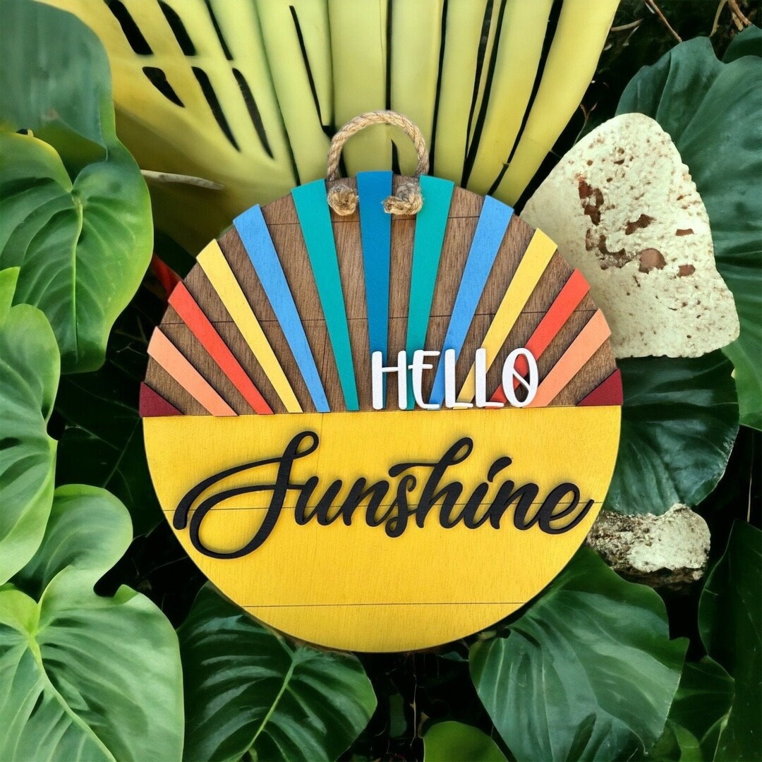 Hello Sunshine Retro Rays Door Sign - Etsy