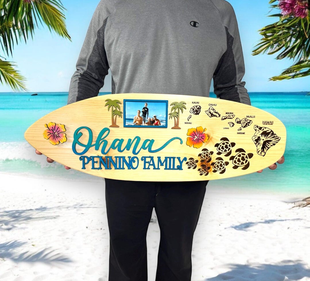 Personalized Family Hawaiian Surfboard Frame Wall Art Decor - Etsy