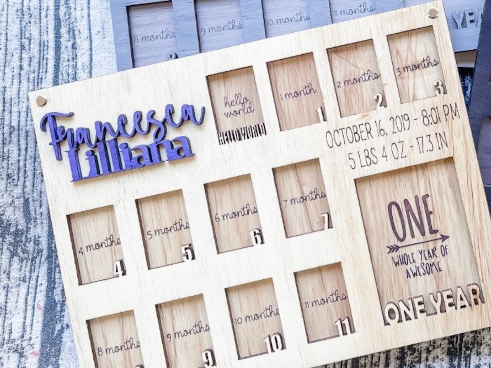 LARGE Baby Birth Through One Year Monthly Photo Picture Frame - Etsy