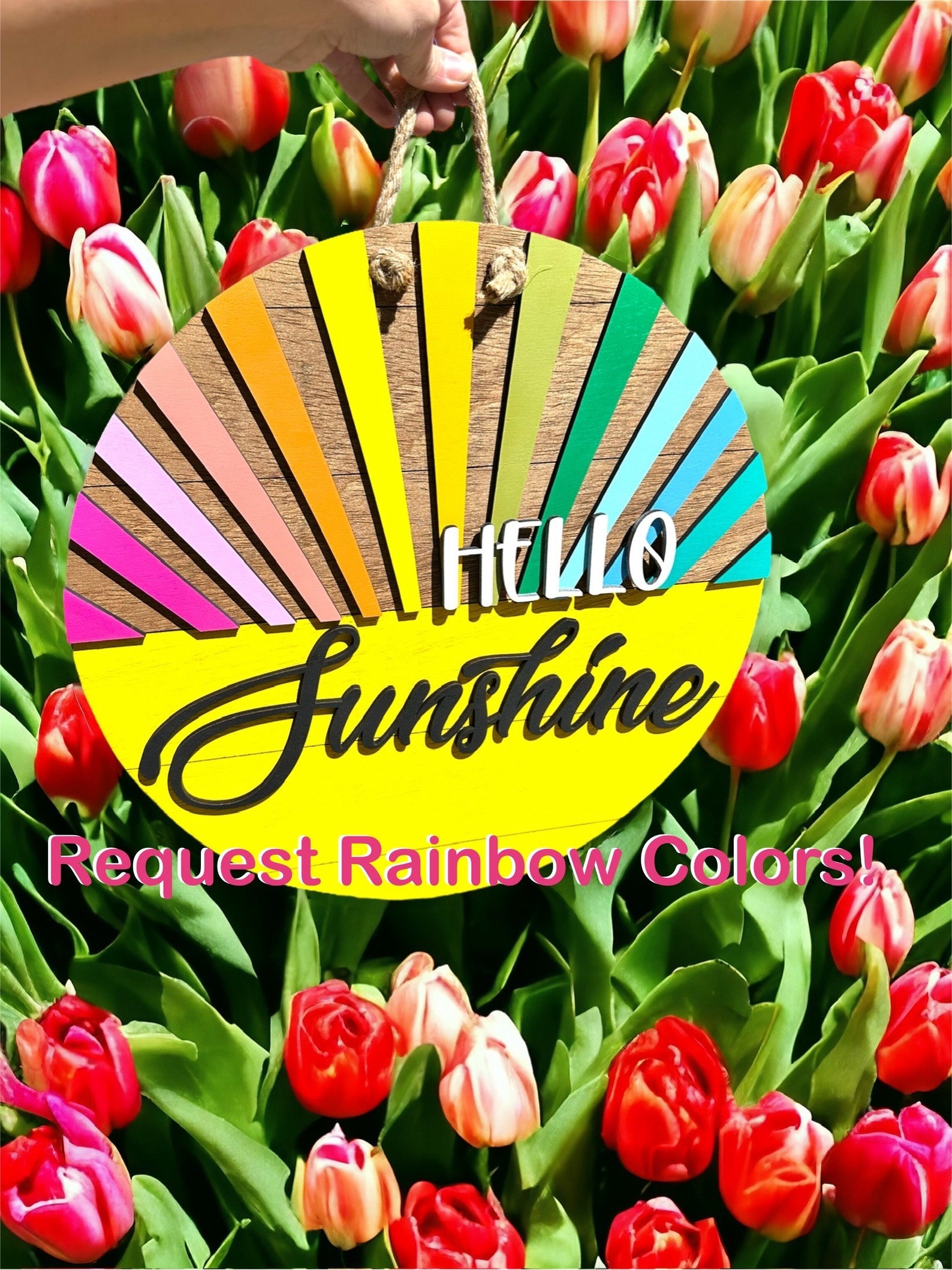 Hello Sunshine Retro Rays Door Sign - Etsy