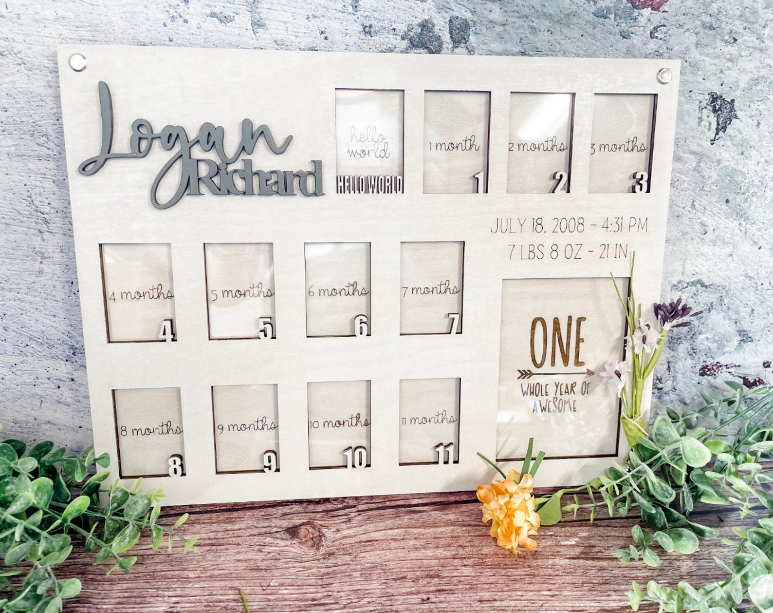 LARGE Baby Birth Through One Year Monthly Photo Picture Frame - Etsy