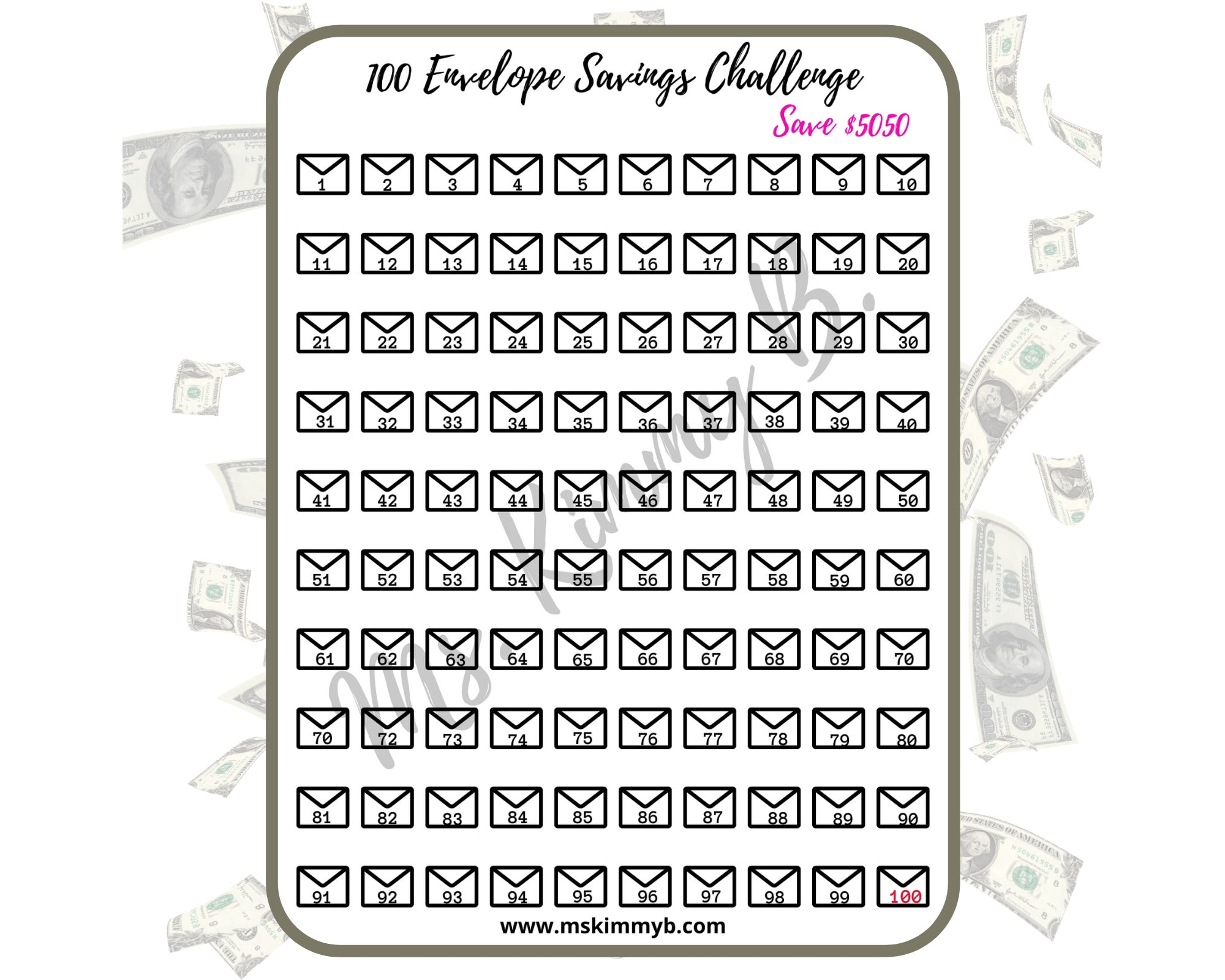 100 Envelope Challenge Printable, Money Savings Challenge, Digital ...