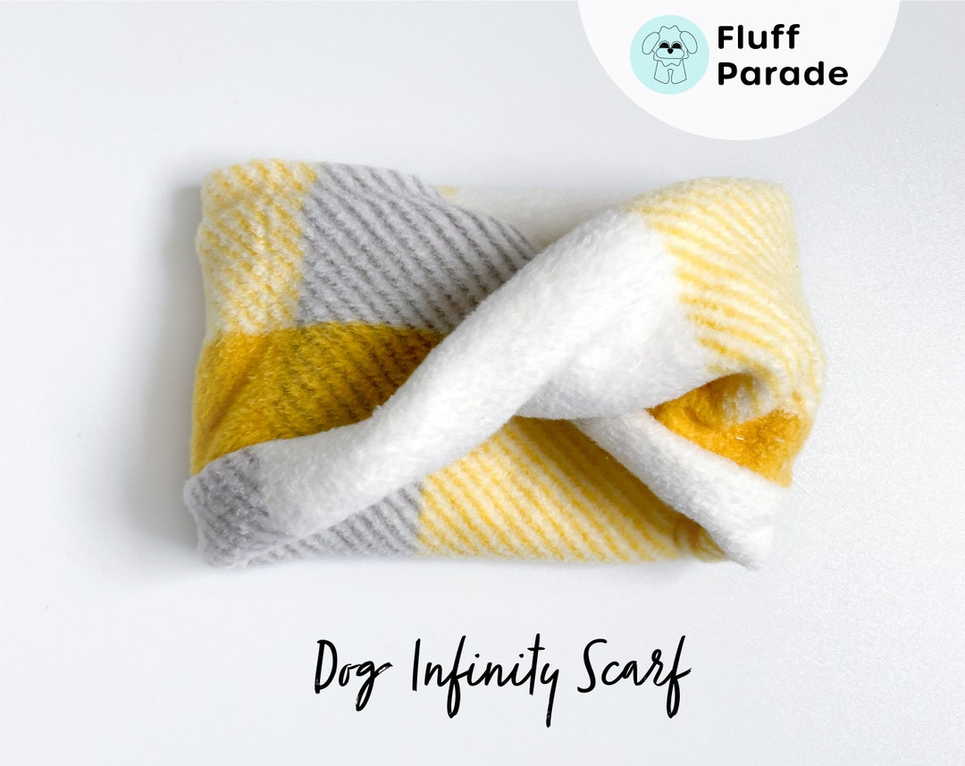 Yellow Buffalo Check Dog Infinity Scarf, Yellow Fleece Dog Infinity ...